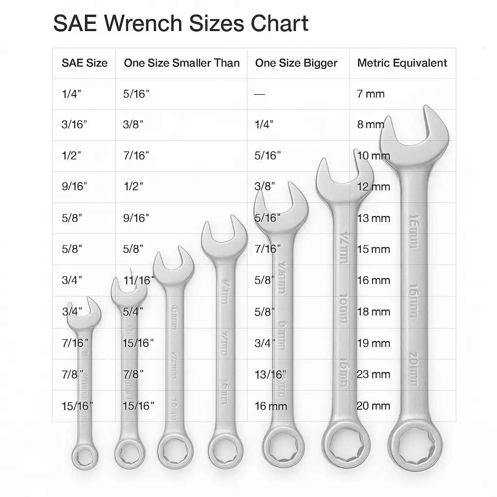 Wrench Sizes And Socket Sizes Chart SAE To Metric